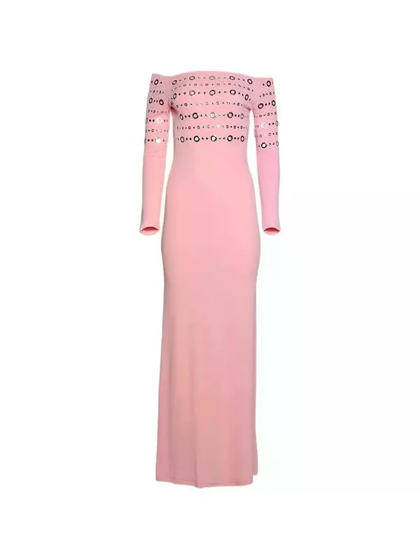 Rabanne Ring-embellished Off-shoulder Maxi Dress - Pink