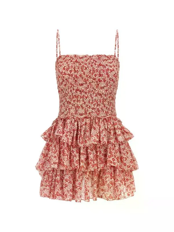 MARANT ETOILE Elodie Ruffled Floral Print Mini Dress - Red