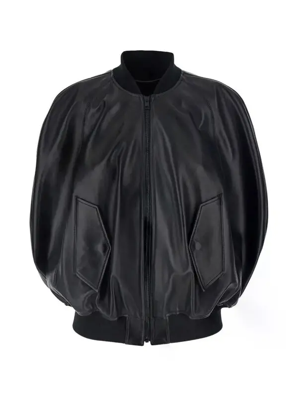 Balenciaga Leather Bomber Jacket - Black