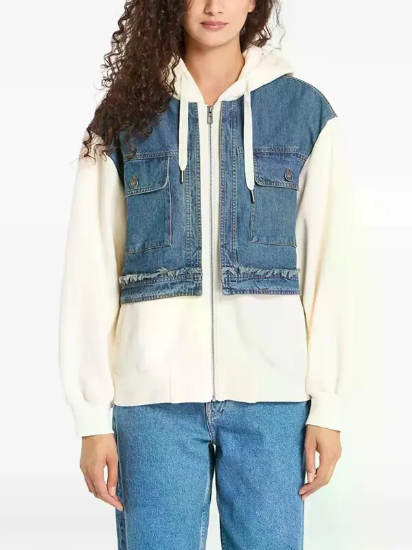 Desigual Denim Panel Drawstring Hoodie - Neutrals