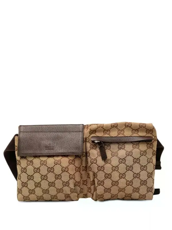 Gucci Gg Canvas Double Pocket Belt Bag - Neutrals