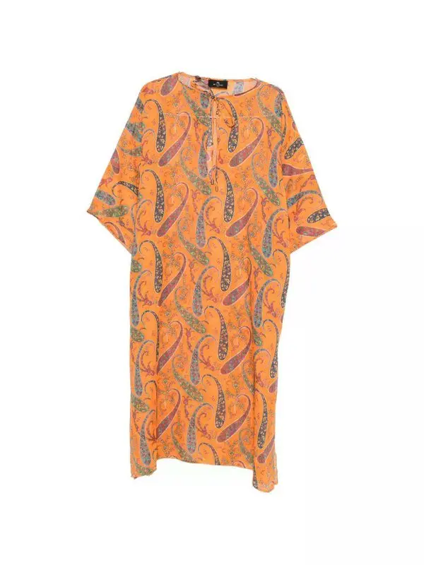 Etro Paisley-pattern Tie-neck Midi Dress - Orange