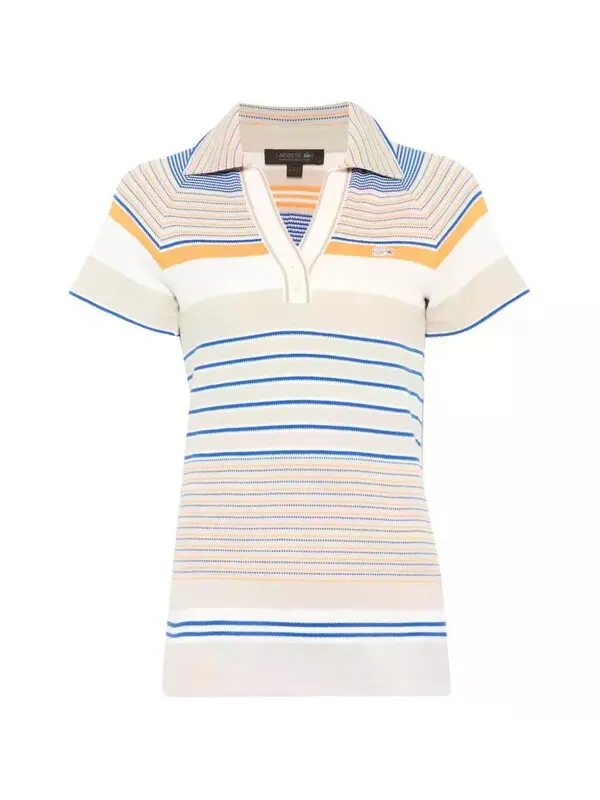 Lacoste Striped Collared Polo Top - Neutrals