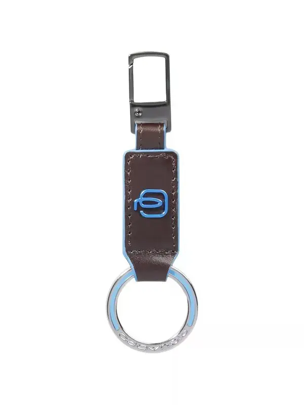 PIQUADRO Leather Keyring With Carabiner Clip - Brown
