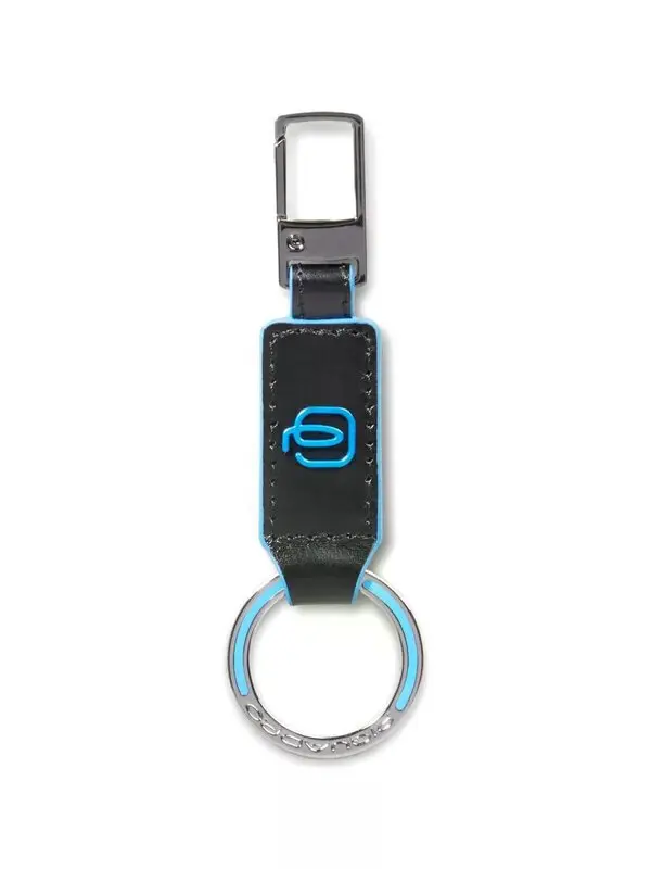 PIQUADRO Leather Carabiner Keychain - Black
