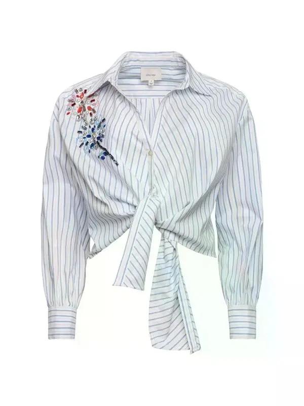 Cinq À Sept Embellished Striped Tie Top - White