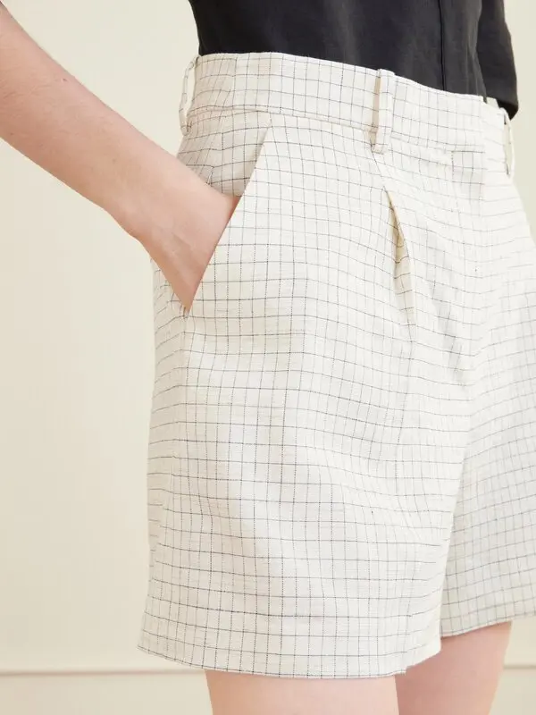 Theory Checked Linen-blend Shorts