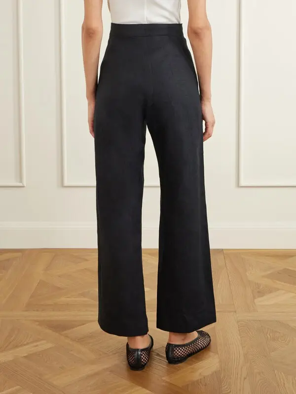 BODE Sailor Cropped High-rise Wide-leg Linen Pants - Black