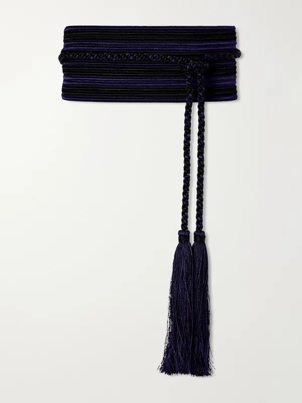 Le Sundial Vesper Tasseled Striped Cord Belt - Black