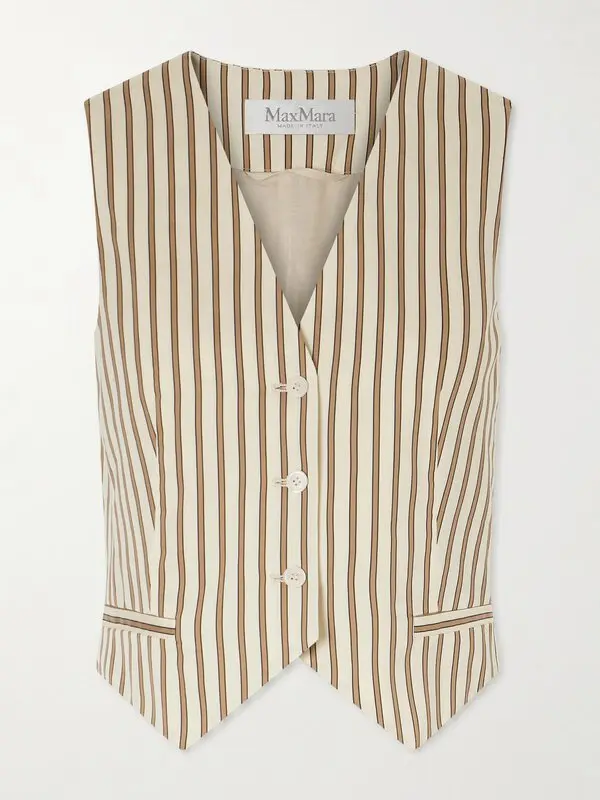 Max Mara Striped Cotton And Silk-blend Poplin Vest - Neutrals