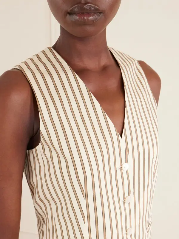 Max Mara Striped Cotton And Silk-blend Poplin Vest - Neutrals