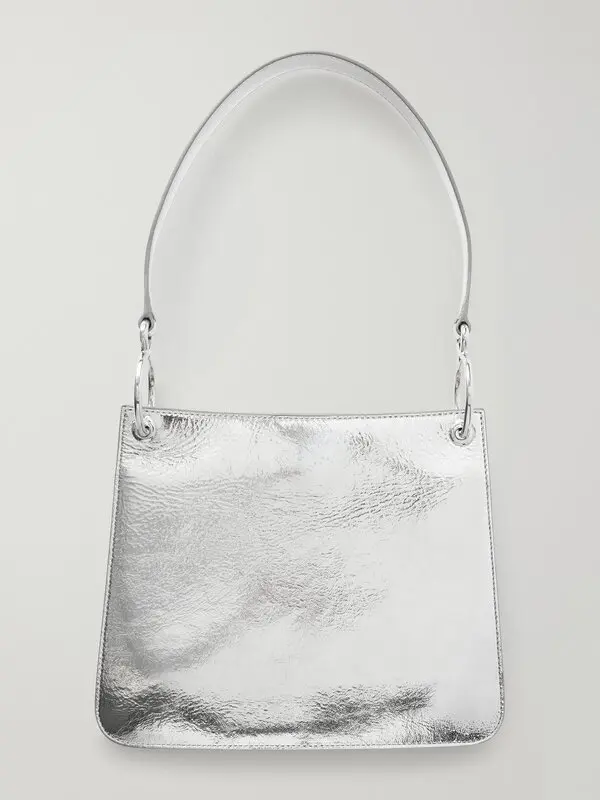 JIL SANDER Otto Small Metallic-leather Shoulder Bag - Gray