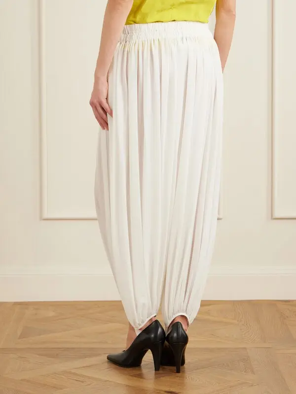 Alaïa Shirred Silk-blend Georgette Balloon Pants - Neutrals