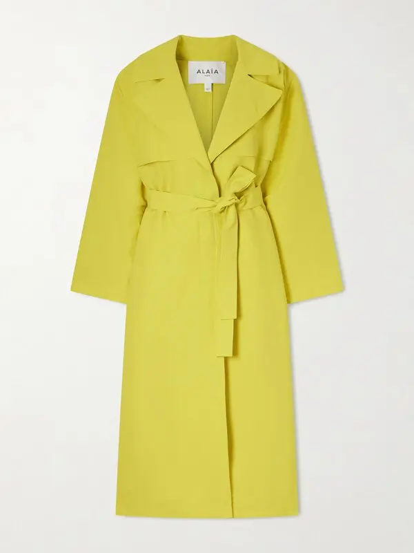 Alaïa Belted Paper-blend Trench Coat - Yellow