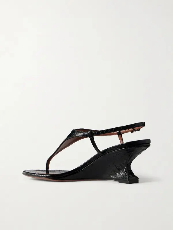Paris Texas Nina Snake-effect Leather Thong Wedge Sandals - Black
