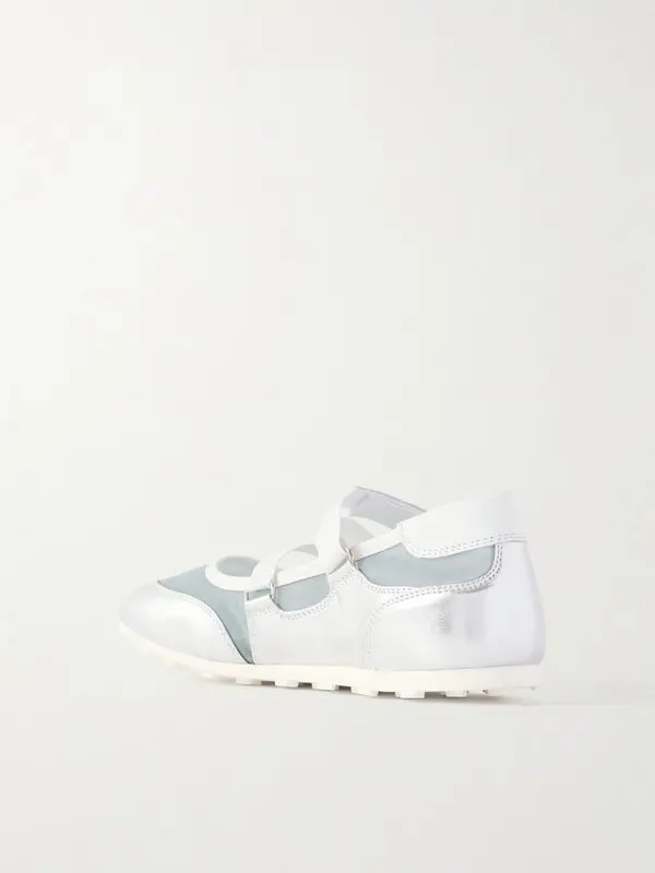 Marni Metallic Leather-trimmed Mesh Sneakers - Silver