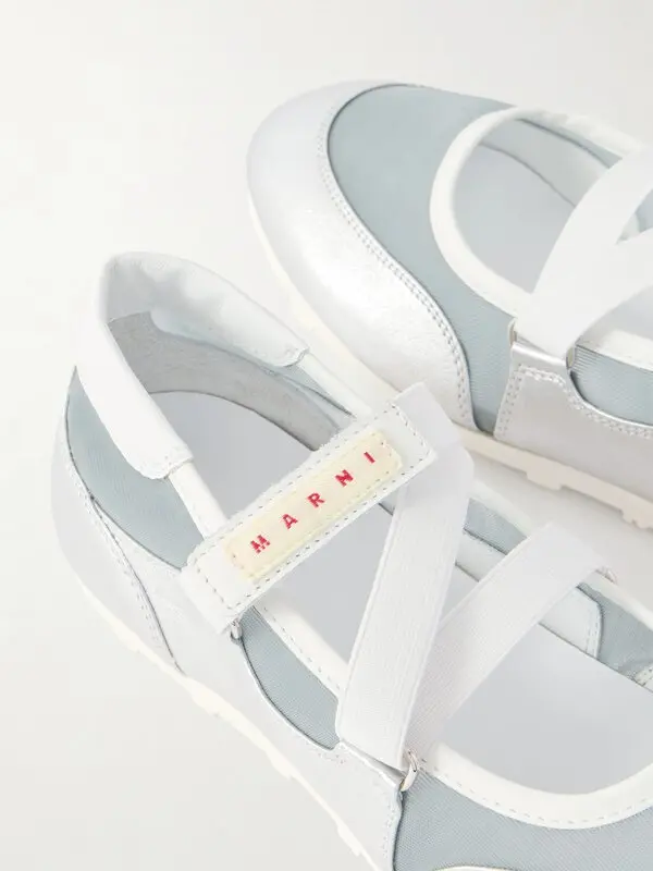 Marni Metallic Leather-trimmed Mesh Sneakers - Silver