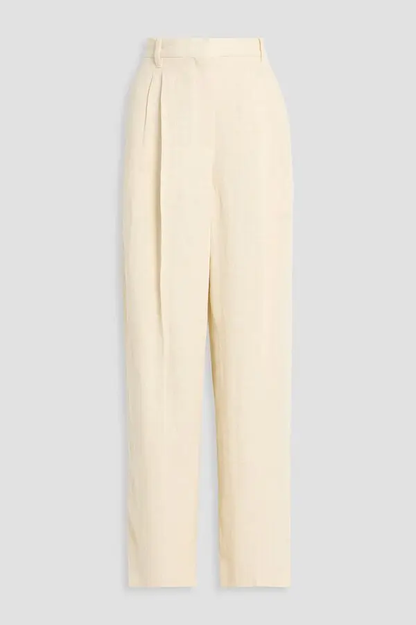 Brunello Cucinelli Pleated Wide-leg Linen Pants - Ivory