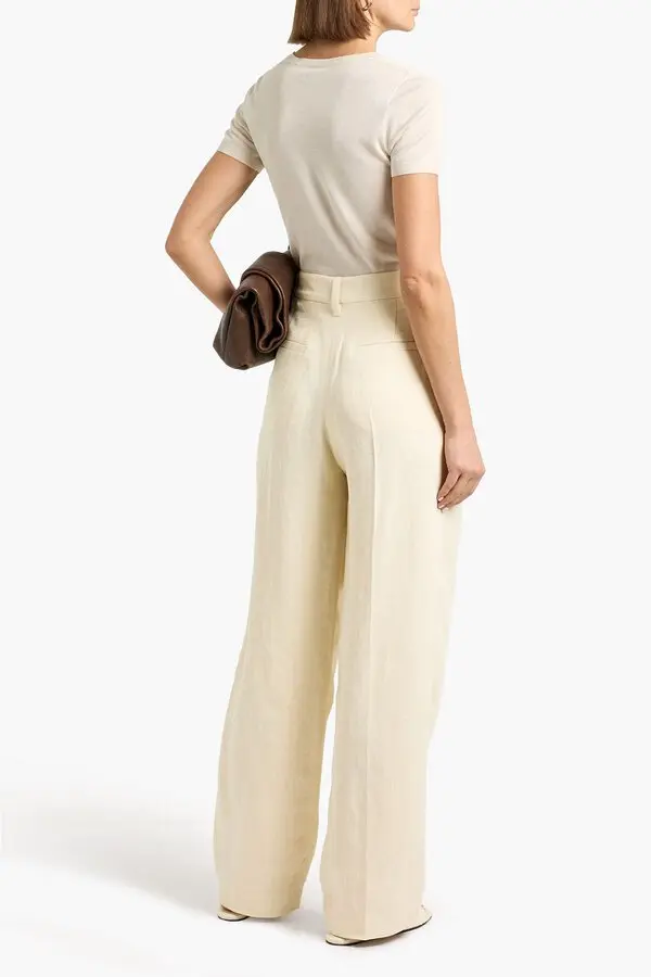Brunello Cucinelli Pleated Wide-leg Linen Pants - Ivory