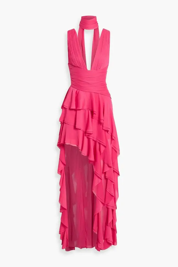 Alice + Olivia Holly Asymmetric Ruffled Crepon Dress - Pink