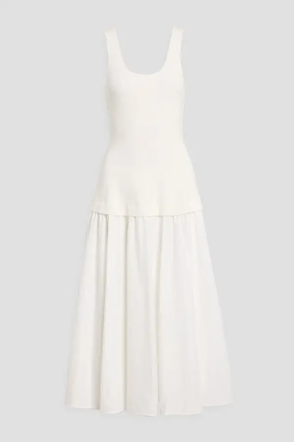 Simkhai Silas Ribbedknit And Cottonblend Poplin Midi Dress - White