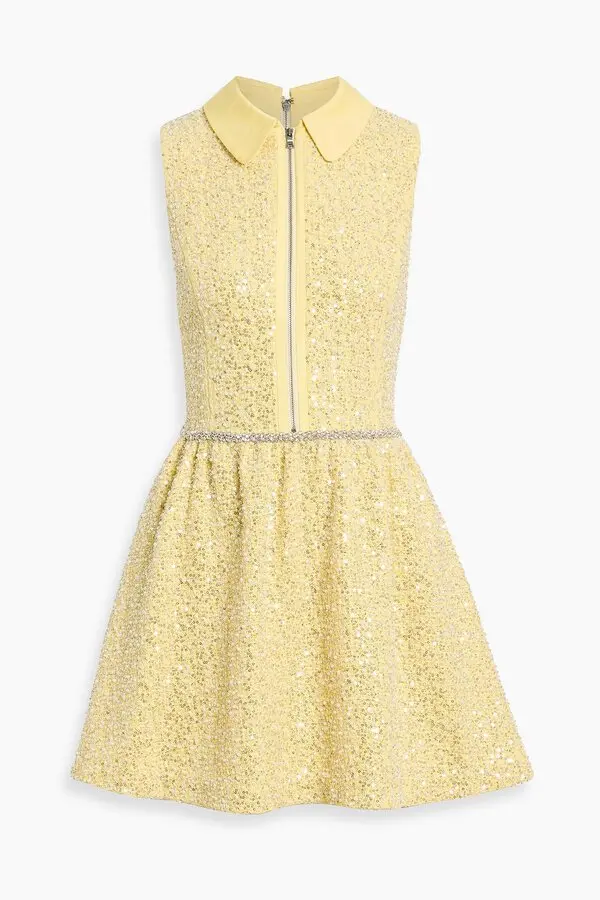 Alice + Olivia Ellis Embellished Crepe Mini Shirt Dress - Yellow
