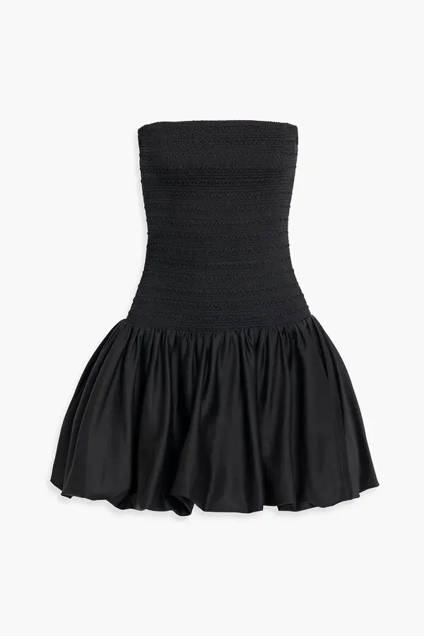 Alice + Olivia Arden Shirred Cotton-blend Poplin Mini Dress - Black