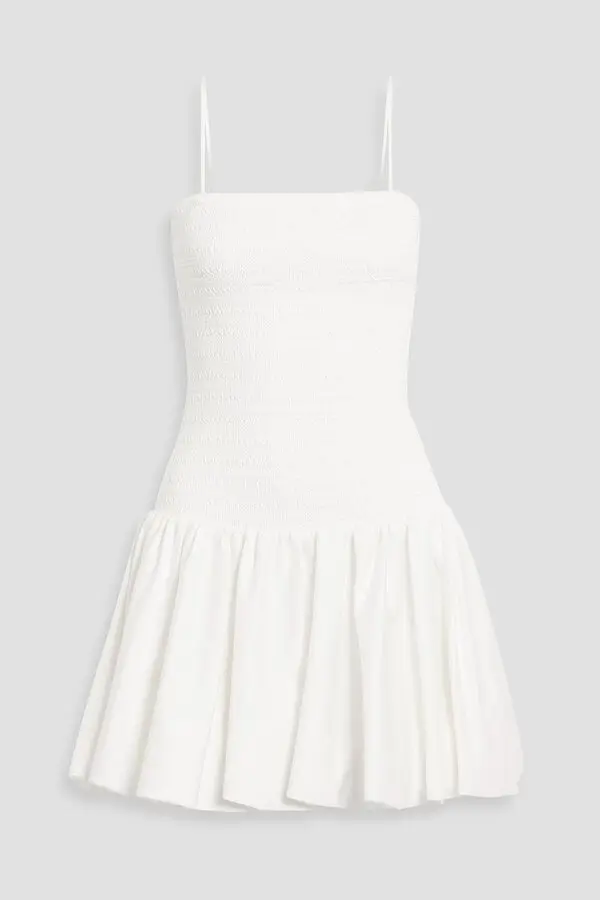 Alice + Olivia Arden Shirred Cotton-blend Poplin Mini Dress - White