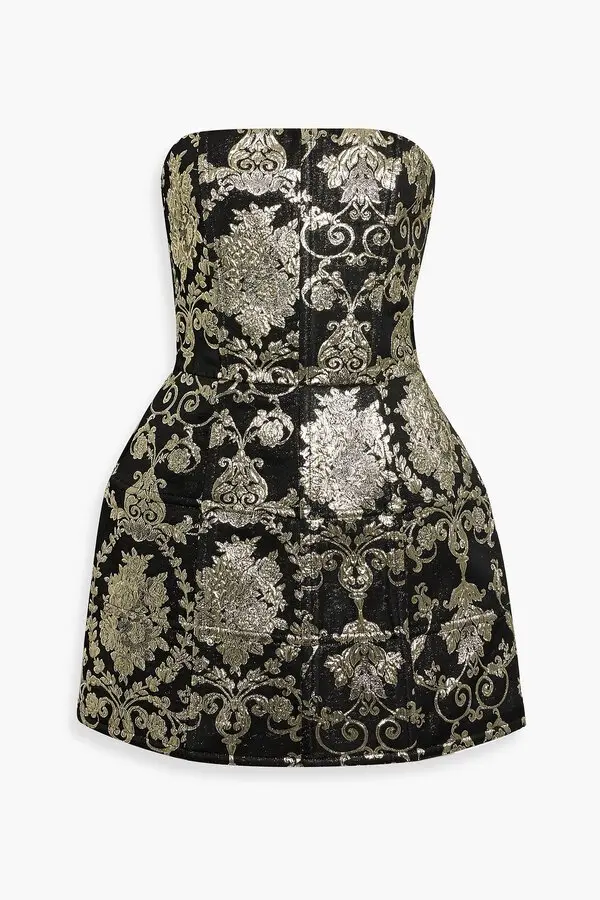 Alice + Olivia Gerda Strapless Brocade Mini Dress - Black