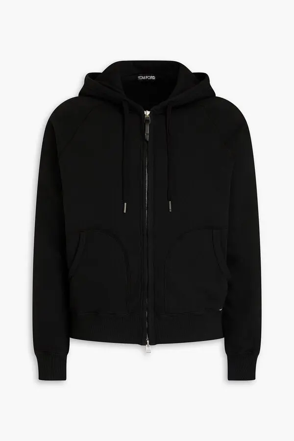 TOM FORD Cotton-fleece Hoodie With Leather Trim - Black