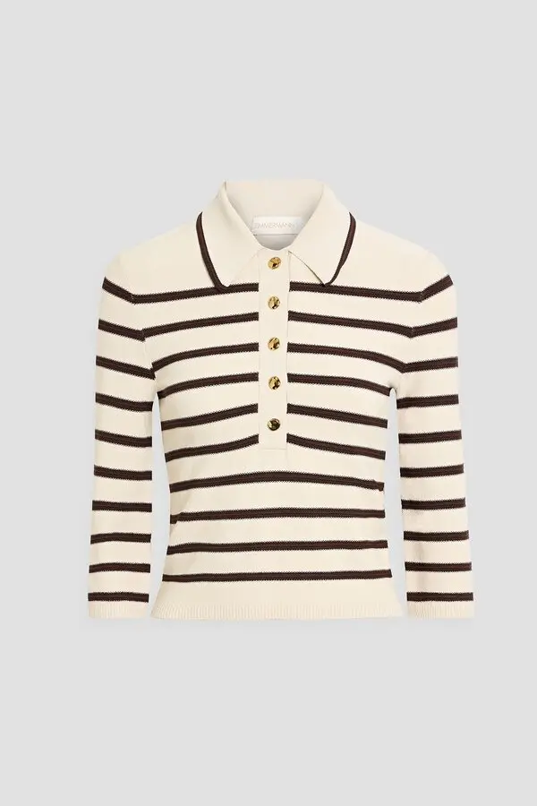 Zimmermann Striped Knitted Polo Shirt - Cream
