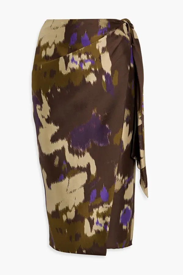 Max Mara Dritto Printed Silk Midi Wrap Skirt - Army Green