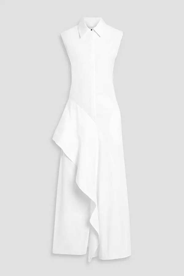 Max Mara Keras Ruffled Cutout Cottonpoplin Maxi Shirt Dress - White