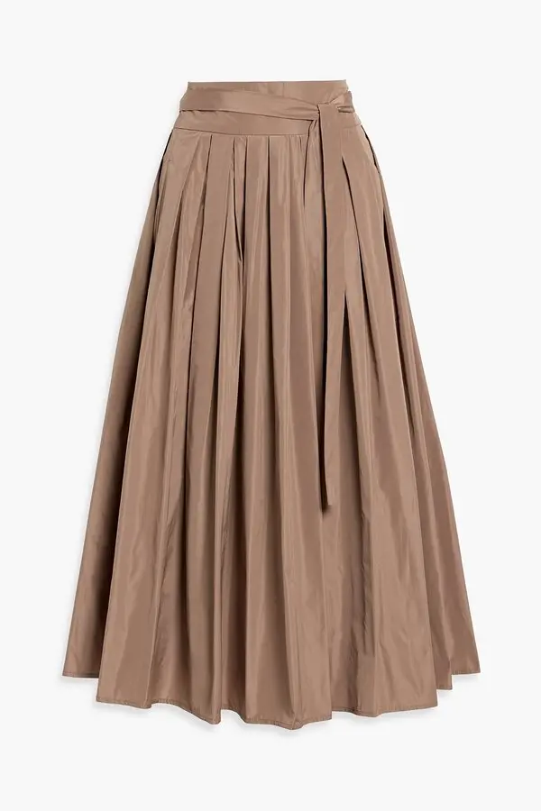 Max Mara Gea Pleated Taffeta Midi Skirt - Taupe