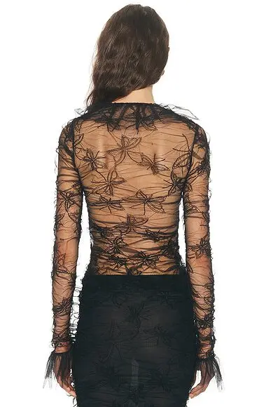 Blumarine Long Sleeve Ruched Tulle Top