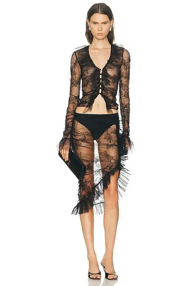 Blumarine Long Sleeve Ruched Tulle Top