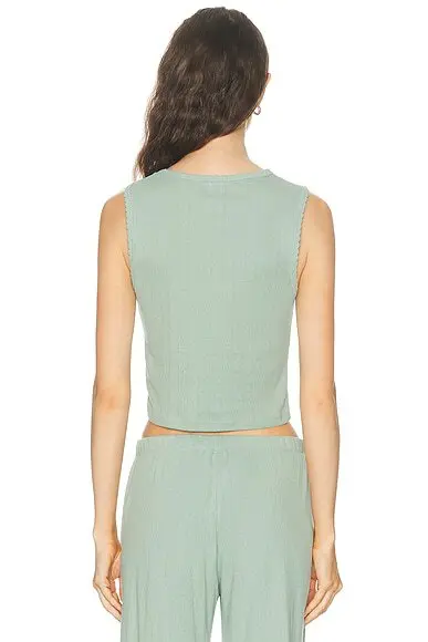 LESET Pointelle Sleeveless Crewneck Top - Eucalyptus