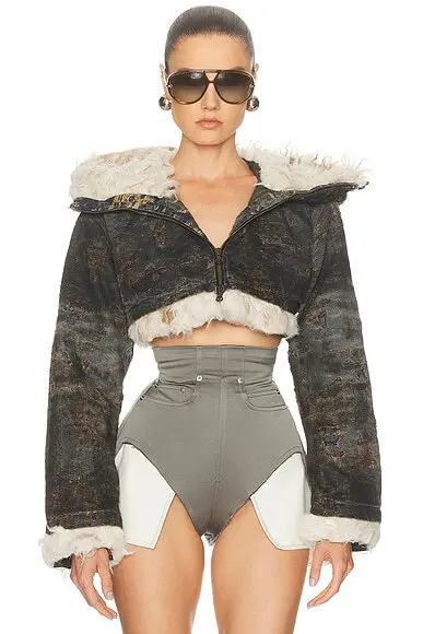 DIESEL® Cropped Faux Fur Zip Up Jacket