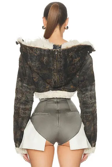 DIESEL® Cropped Faux Fur Zip Up Jacket