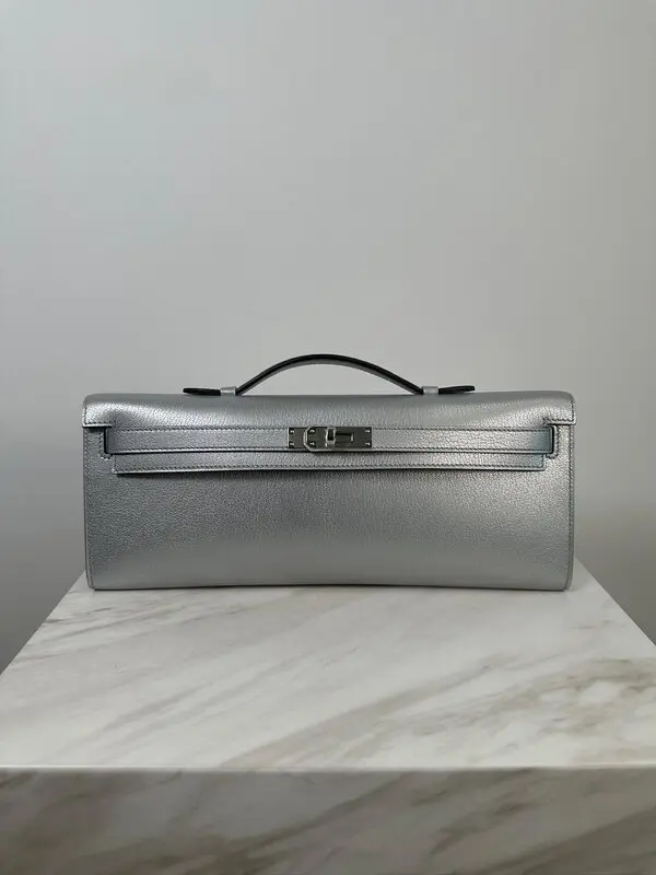 Hermès Kelly Clutch Chevre Palladium Hardware - Argent