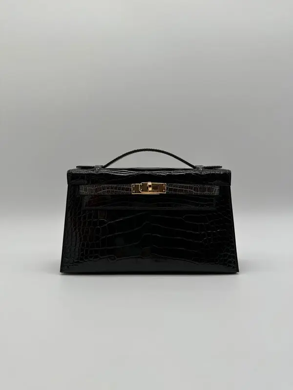 Hermès Kelly Hss /graphite Shiny Alligator Gold Hardware - Black