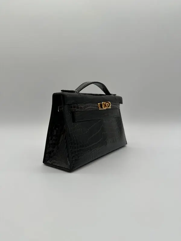 Hermès Kelly Hss /graphite Shiny Alligator Gold Hardware - Black
