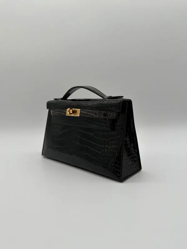 Hermès Kelly Hss /graphite Shiny Alligator Gold Hardware - Black