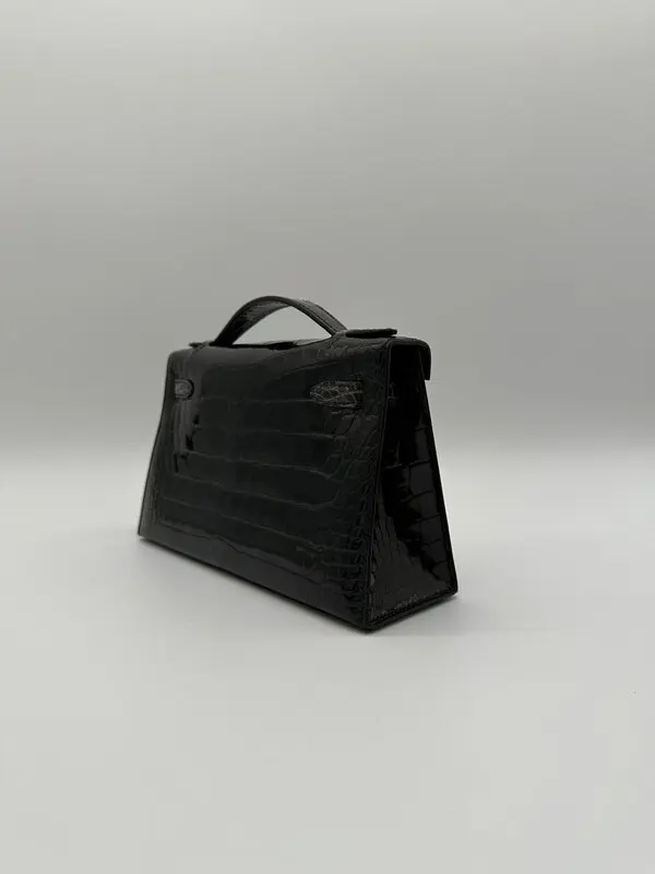 Hermès Kelly Hss /graphite Shiny Alligator Gold Hardware - Black