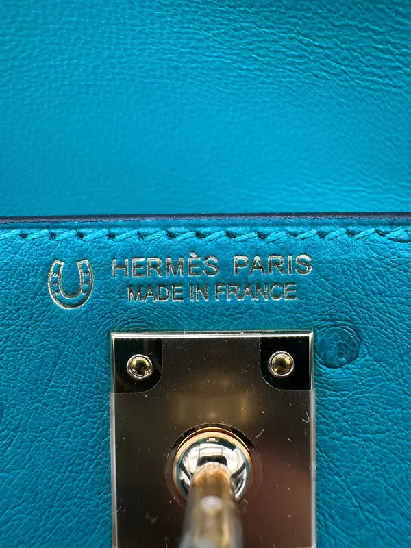 Hermès Mini Kelly Hss Vert Vertigo/ Gris Meyer Ostrich With Gold Hardware