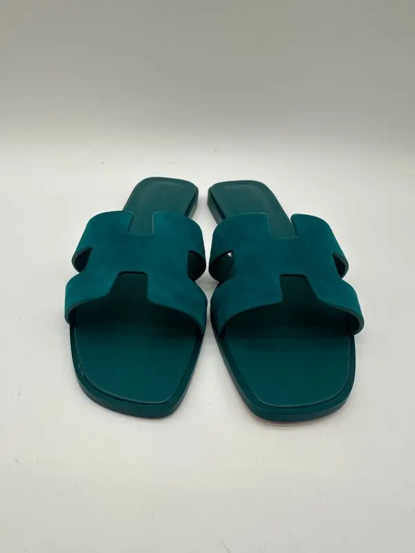 Hermès Leather Slides - Green