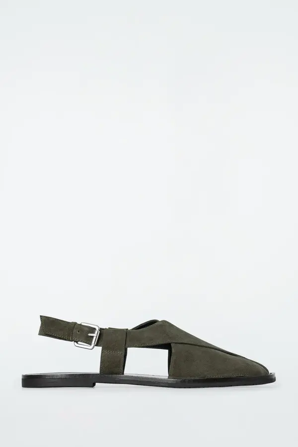 Cos Crossover Suede Slingback Sandals - Gray
