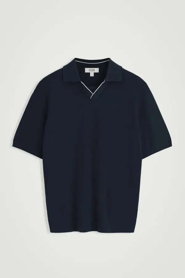 Cos Contrast-tipped Knit Polo Shirt - Navy