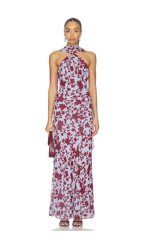 STONE COLD FOX X Avery Gown In Blue,red - Blue & Red Floral