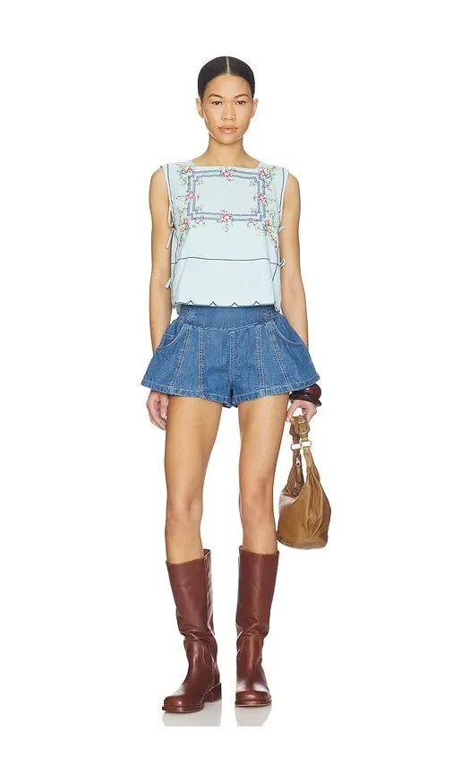 Free People Embroidered Twill Top